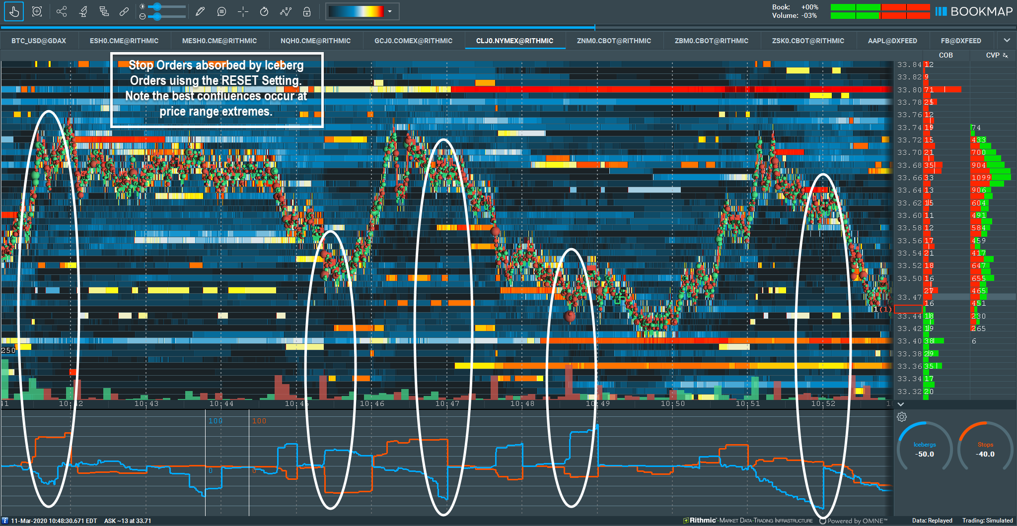 Bookmap's Stops & Icebergs Sub-Chart with MBO Data